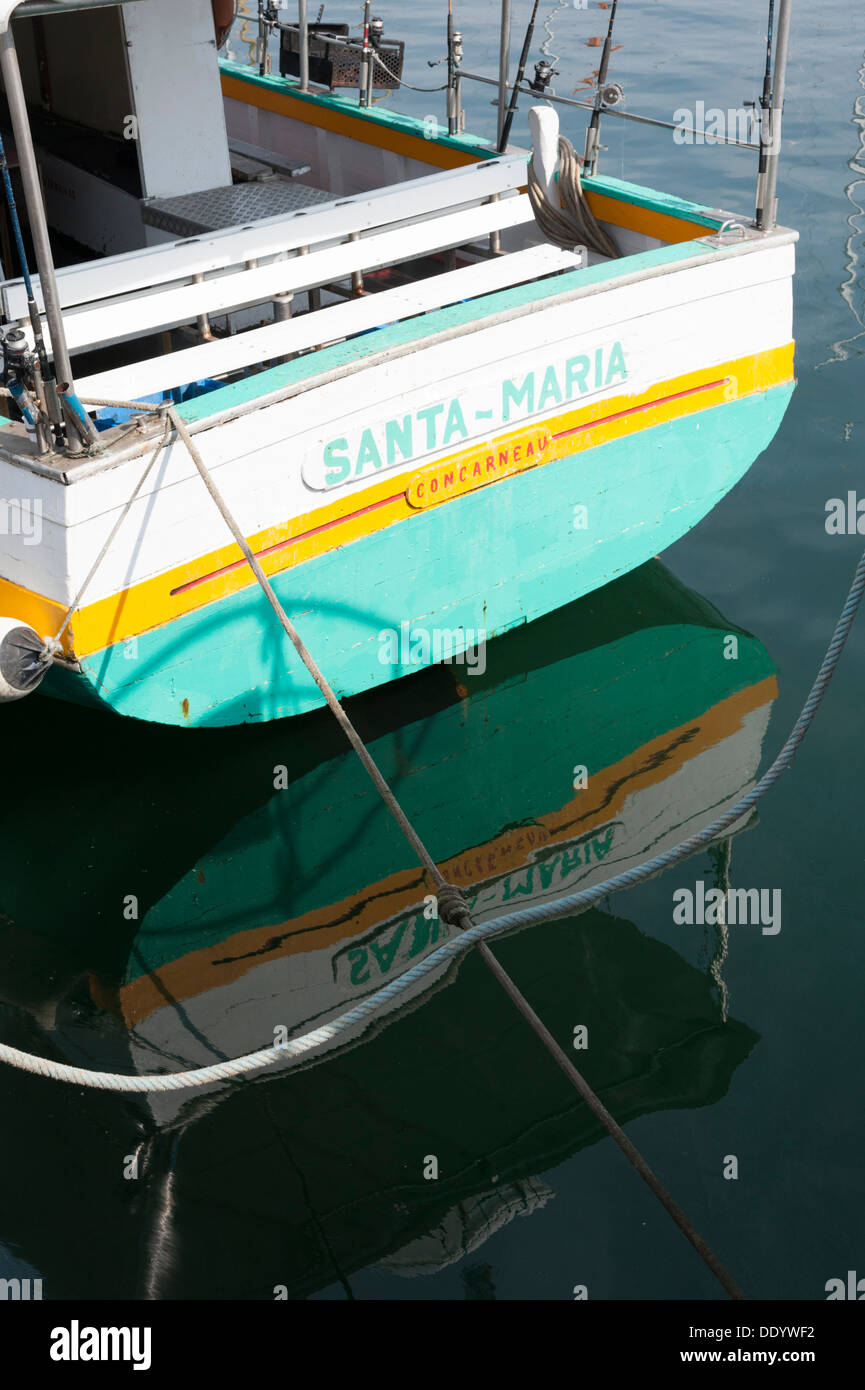 The stern of the fishing boat Santa Maria in the harbour at Concarneau ...