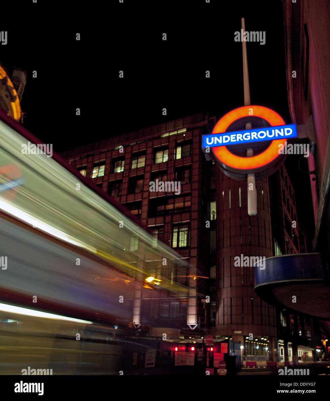 Liverpool Street Underground Station showing London Underground logo ...