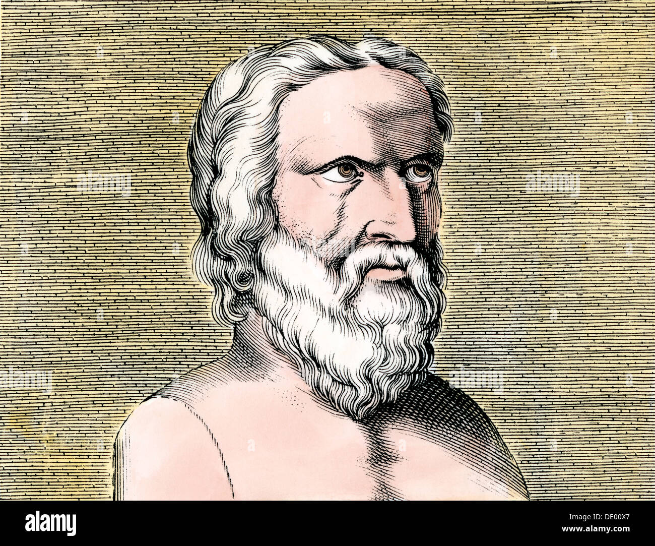 Heracleitus, ancient Greek philosopher. Hand-colored etching Stock ...
