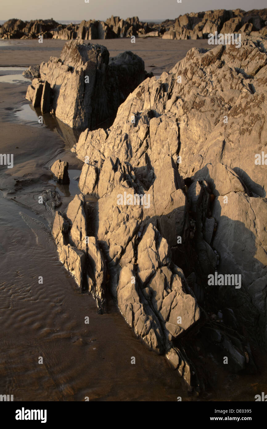 Sunset view on the beach at Rockham Bay, nr Mortehoe, nr Woolacombe ...
