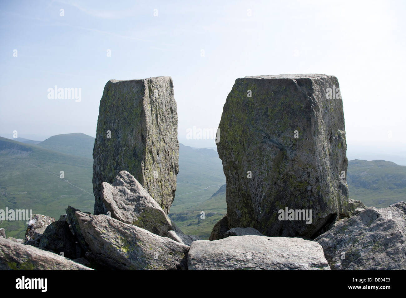 The Adam and Eve stones on the top of Tryfan, Snowdonia Wales Stock ...