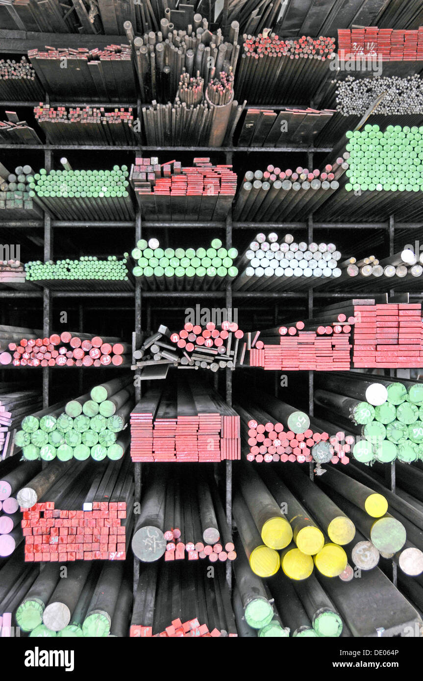 Metal rod storage area, metal factory, Bangkok, Thailand, Asia ...