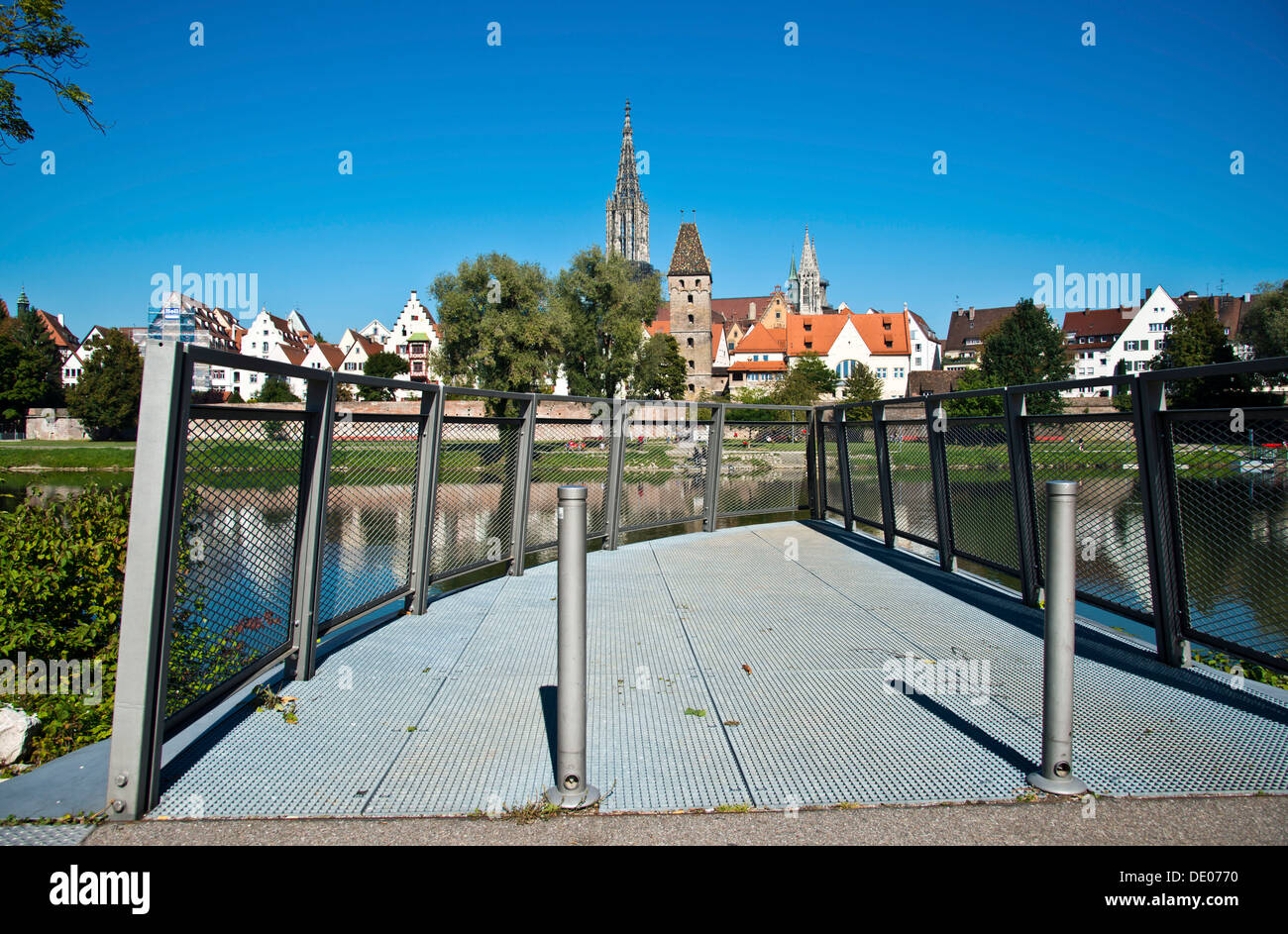 Observation platform, panorama across the Danube River towards Ulm with ...