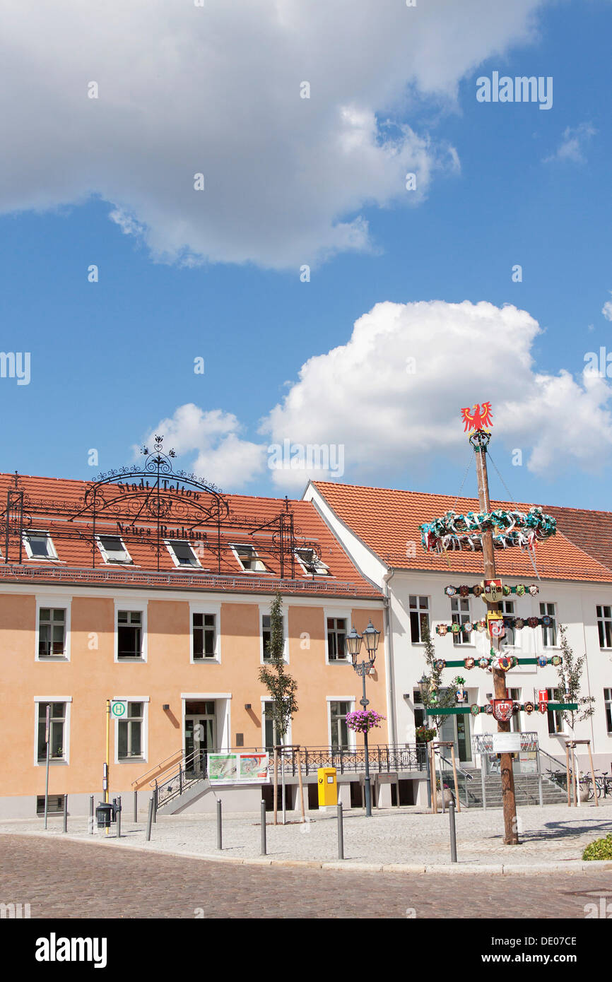 The new town hall of Teltow with maypole, Teltow, Brandenburg Stock ...