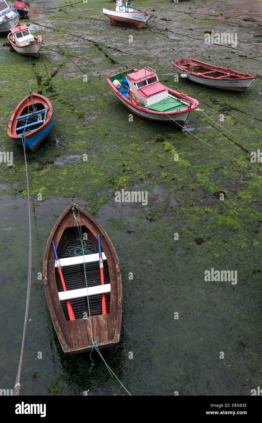 A group of boats remain tied in the port of Cee, a city through which ...