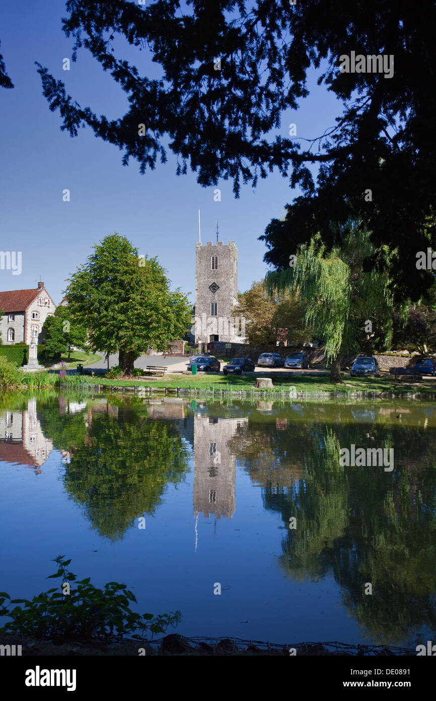 St Marys Church and Village Pond, Buriton, Hampshire, England Stock ...