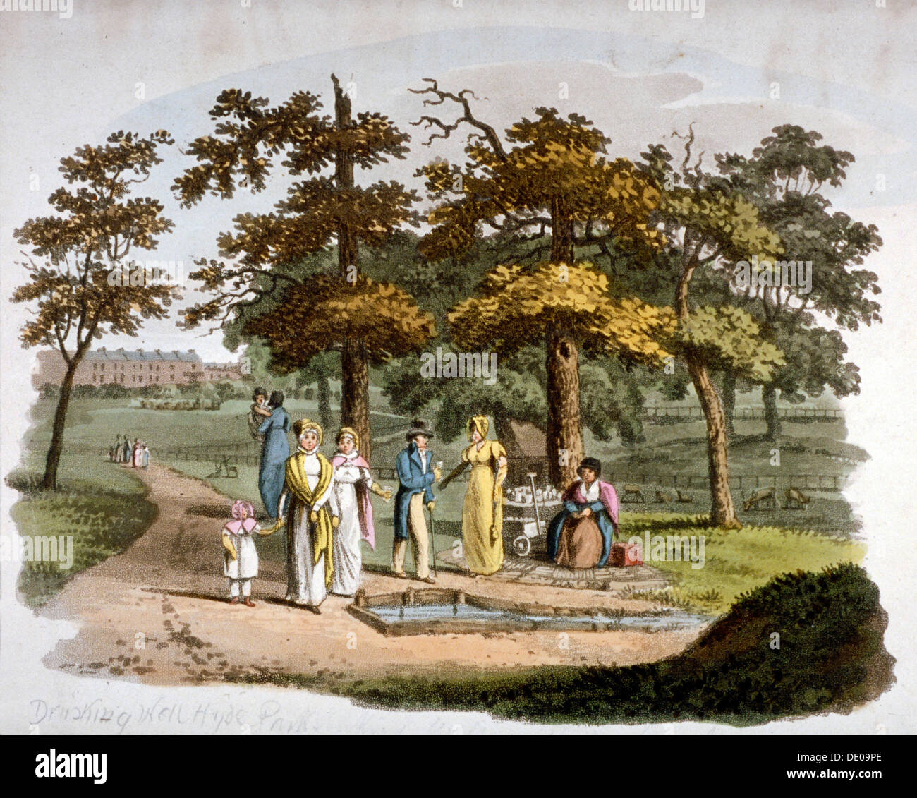 View of a drinking well, Hyde Park, Westminster, London, 1812. Artist ...
