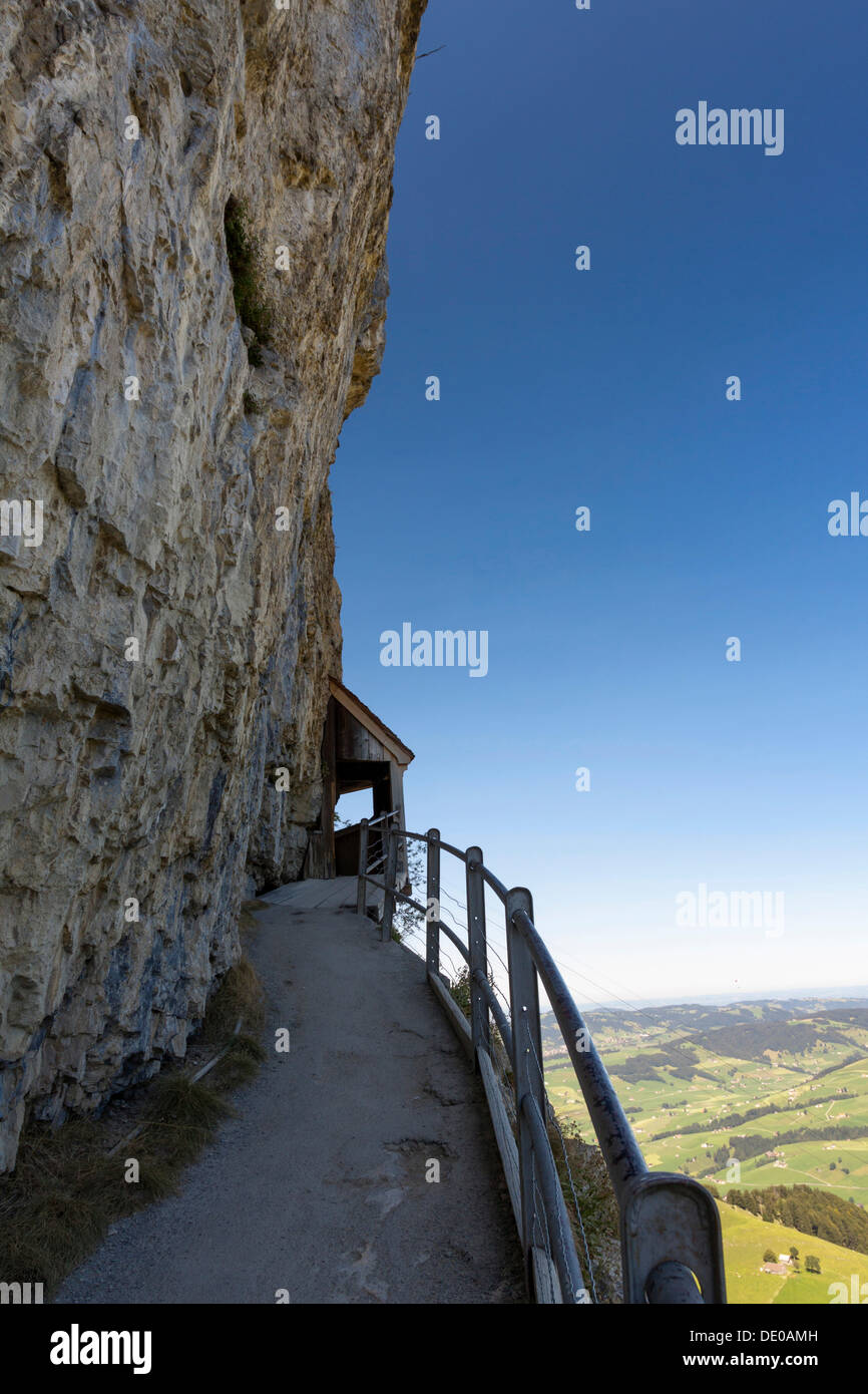 Narrow ridge along the rockface of Mt Ebenalp between Wildkirchli and ...
