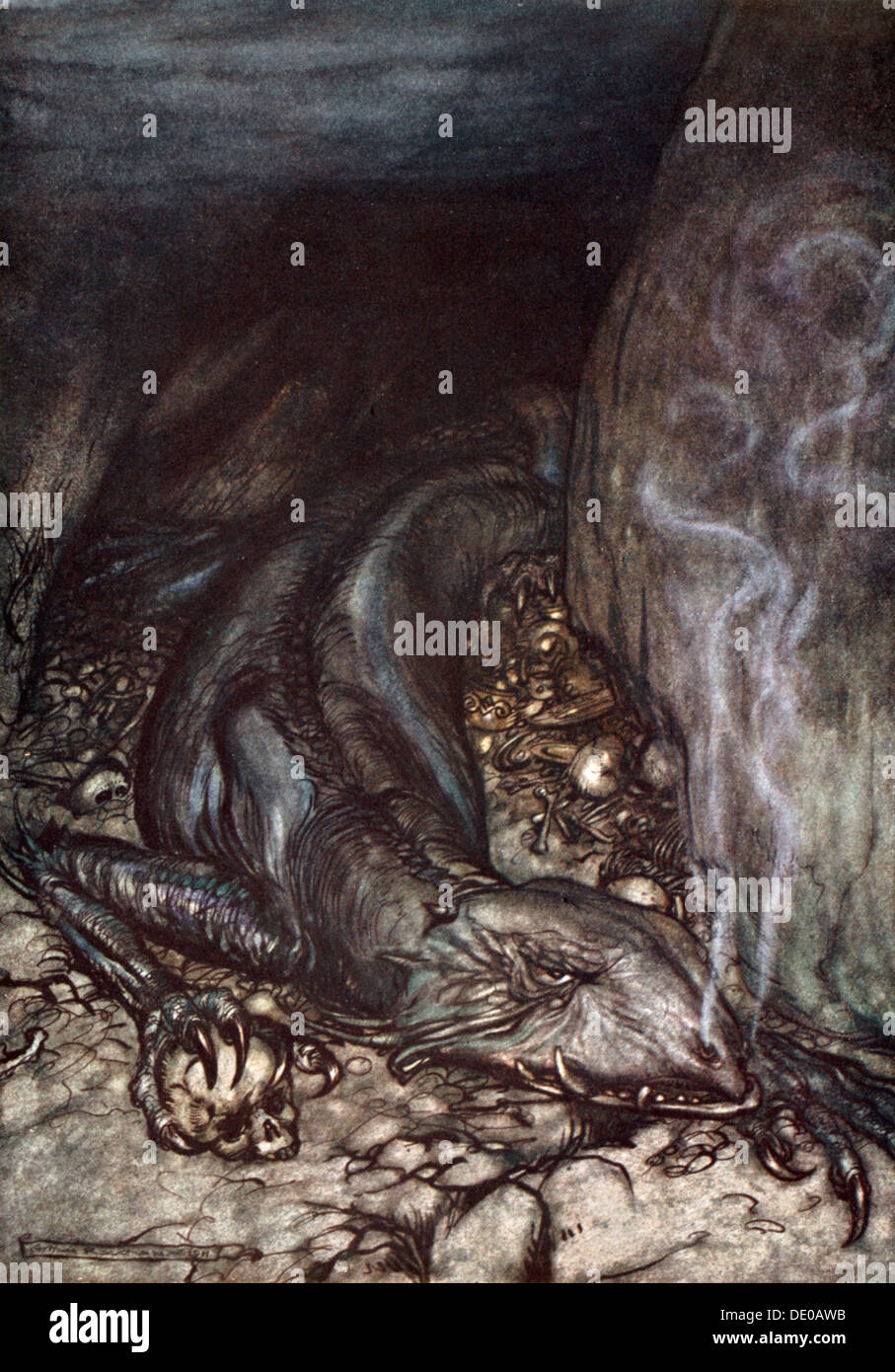 'In dragon's form Fafner now watches the hoard', 1924. Artist: Arthur ...
