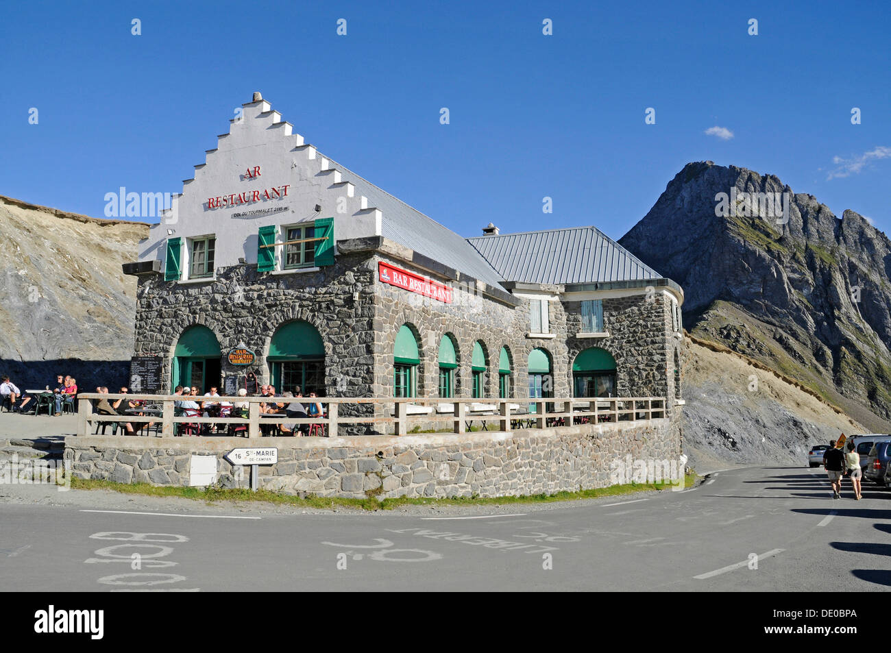 Restaurant on the Col du Tourmalet mountain pass road, mountains ...