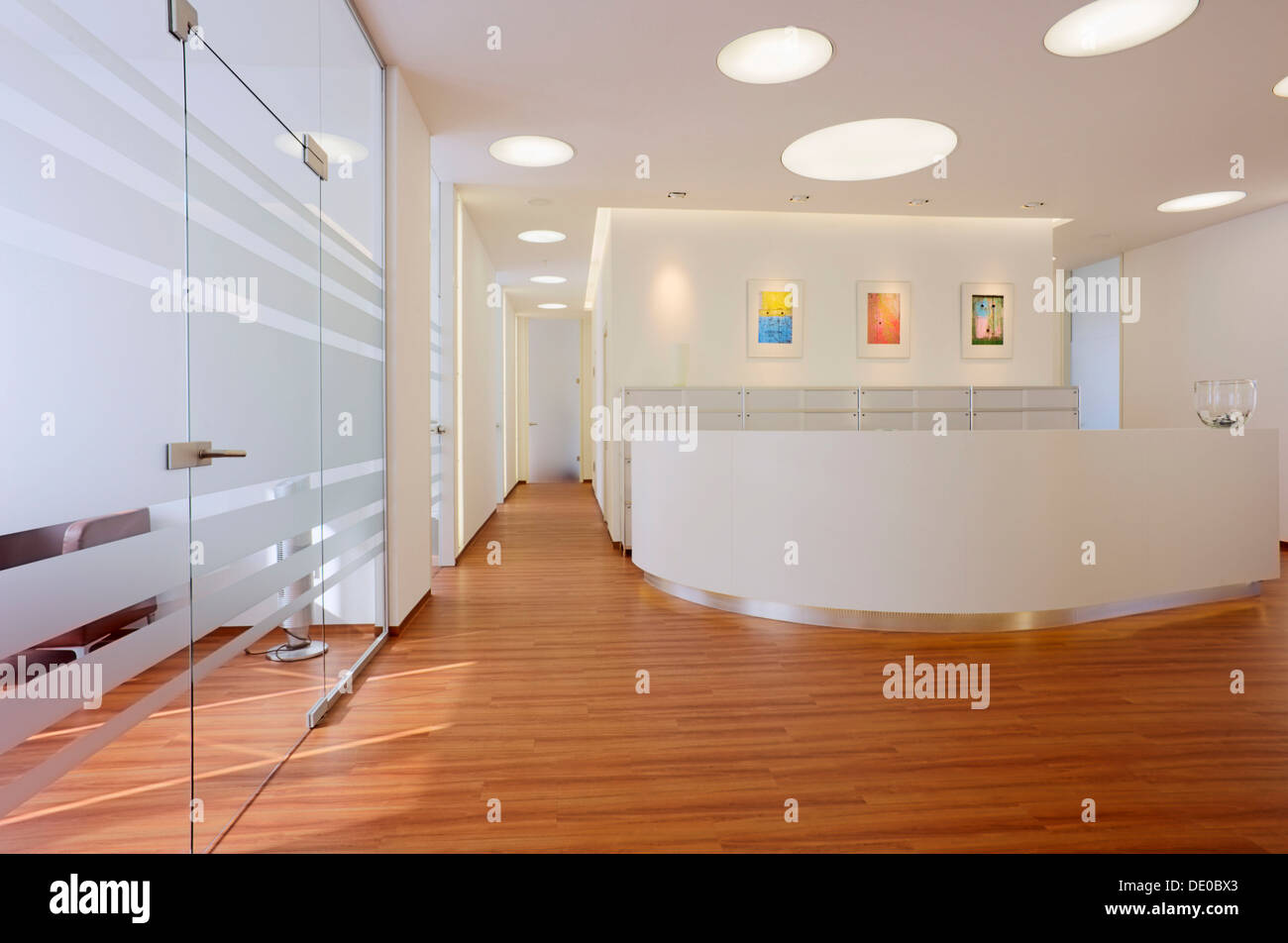 Interior view of a newly established dental practice, reception area ...