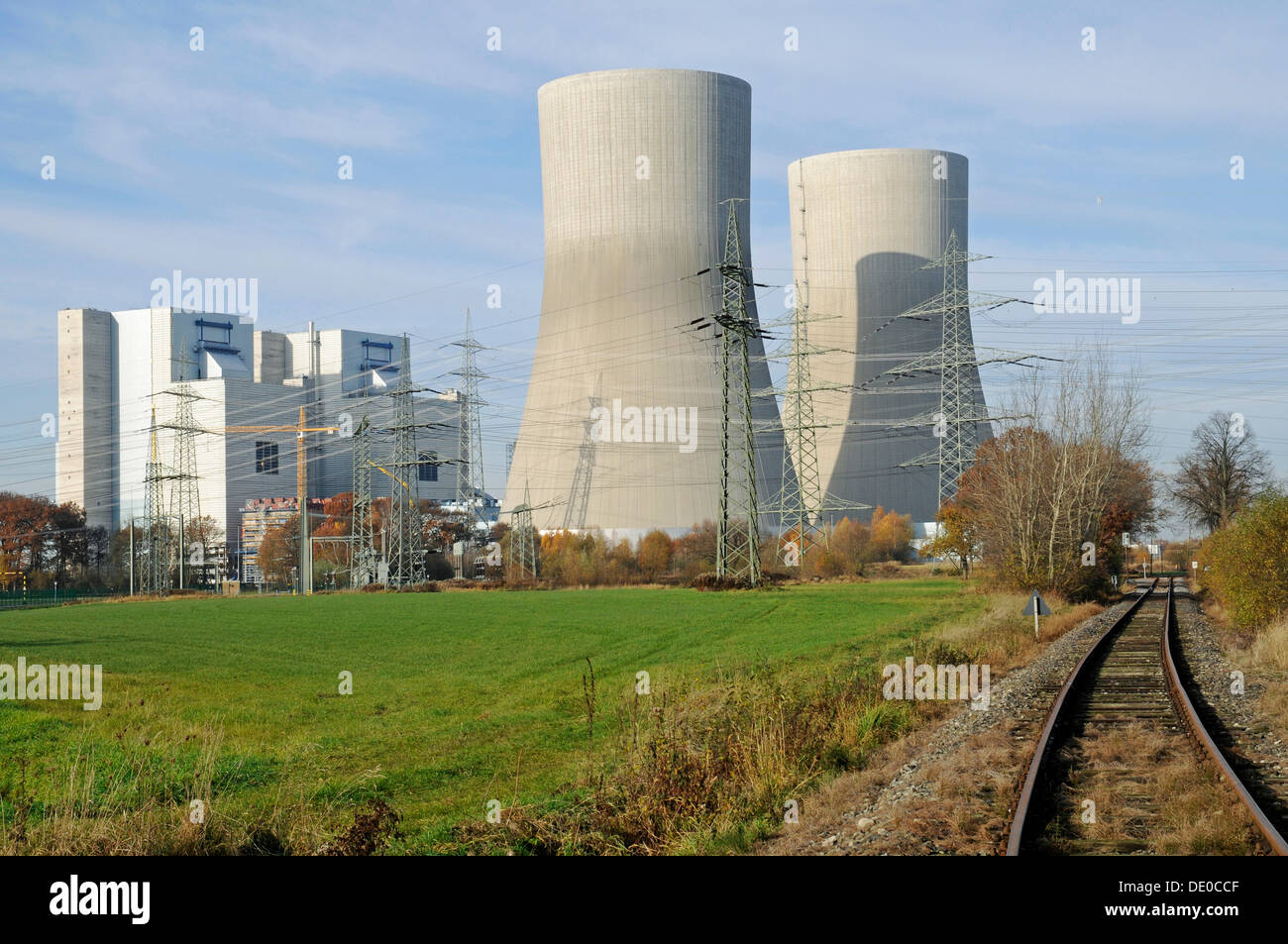 Railway tracks, RWE coal-fired power plant, Uentrop, Hamm, North Rhine ...