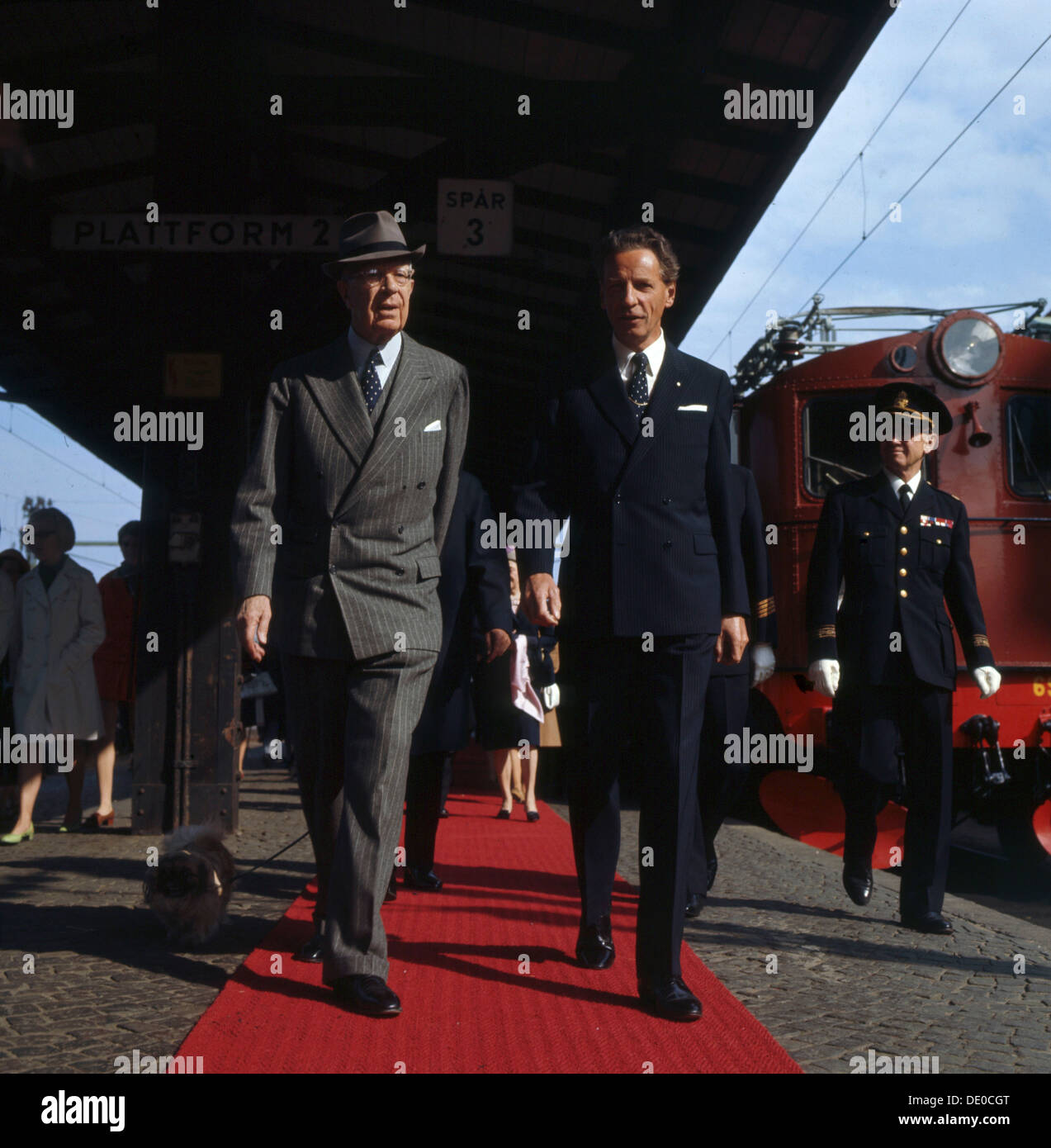 King Gustaf VI Adolf of Sweden arrives in Helsingborg, Scania, 1972 ...