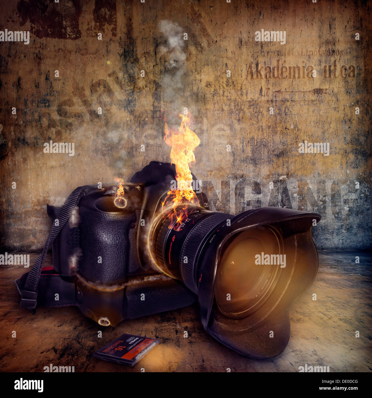 Composing, camera on fire, utilization of technology Stock Photo - Alamy