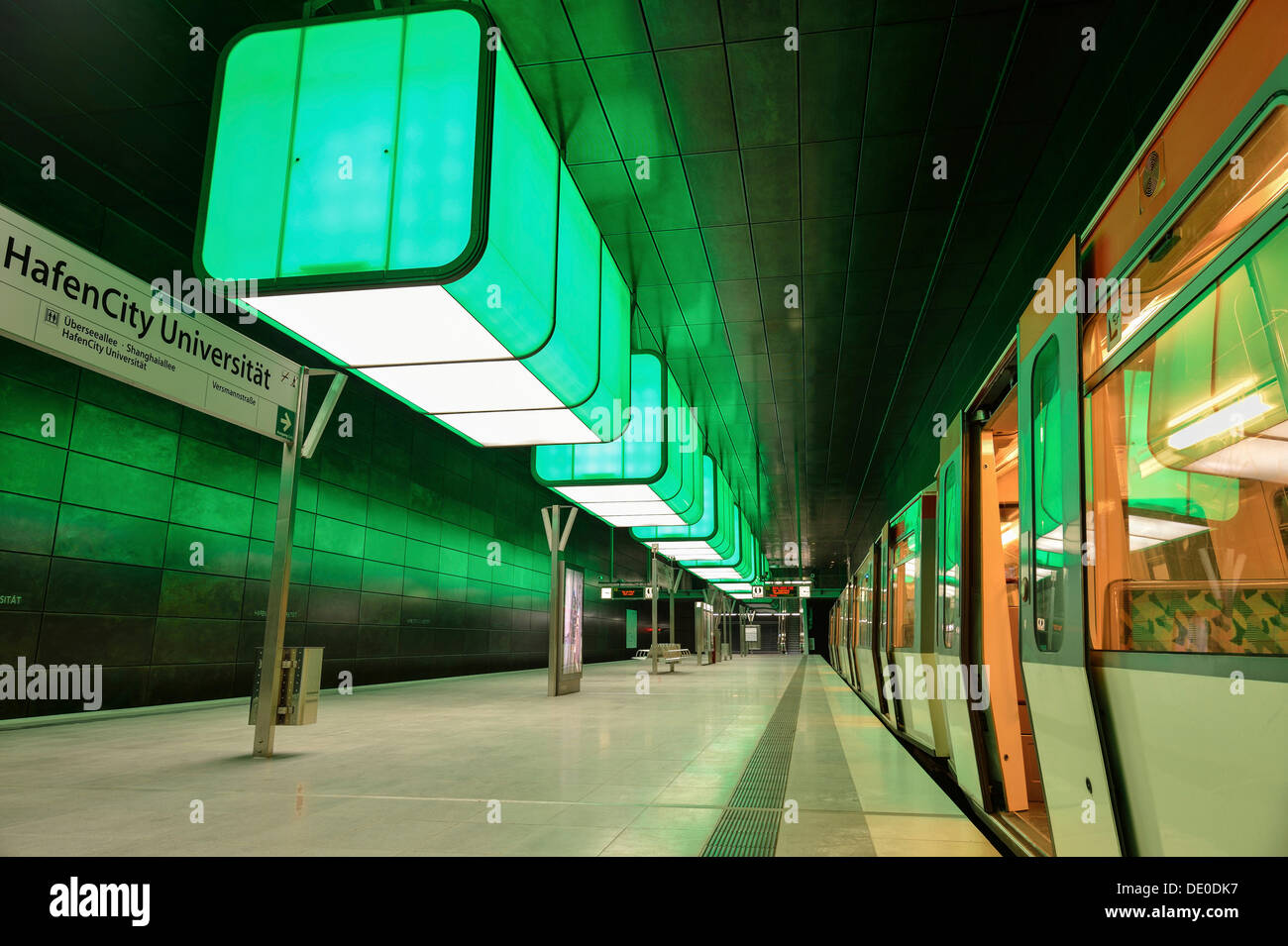 Light installation in the subway station "HafenCity University" of the ...