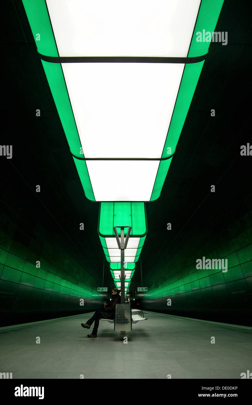 Light installation in the subway station "HafenCity University" of the ...