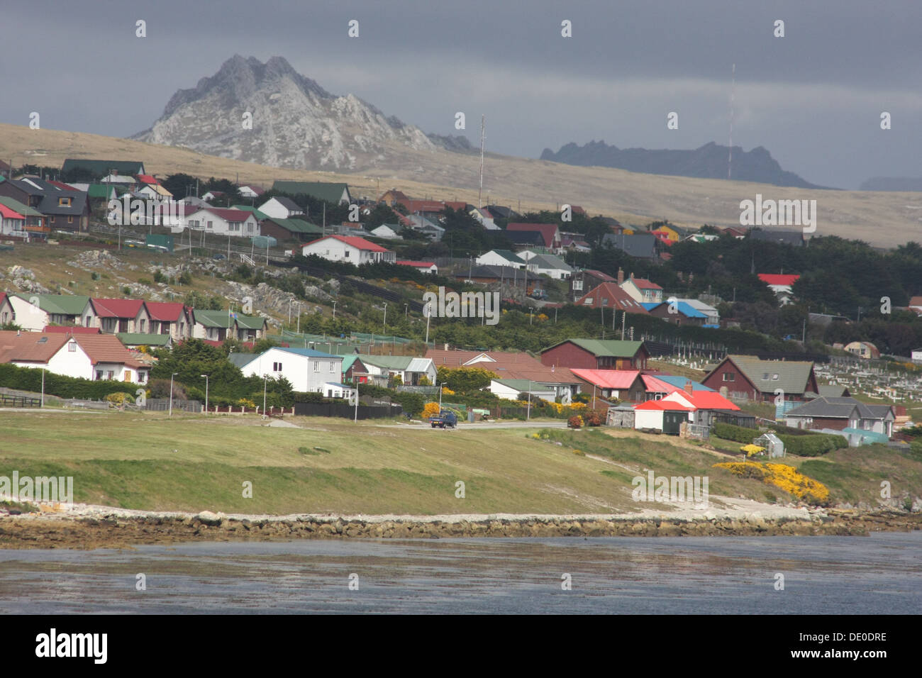 Colourful rooftops and hills of Stanley, Falkland Islands Stock Photo ...