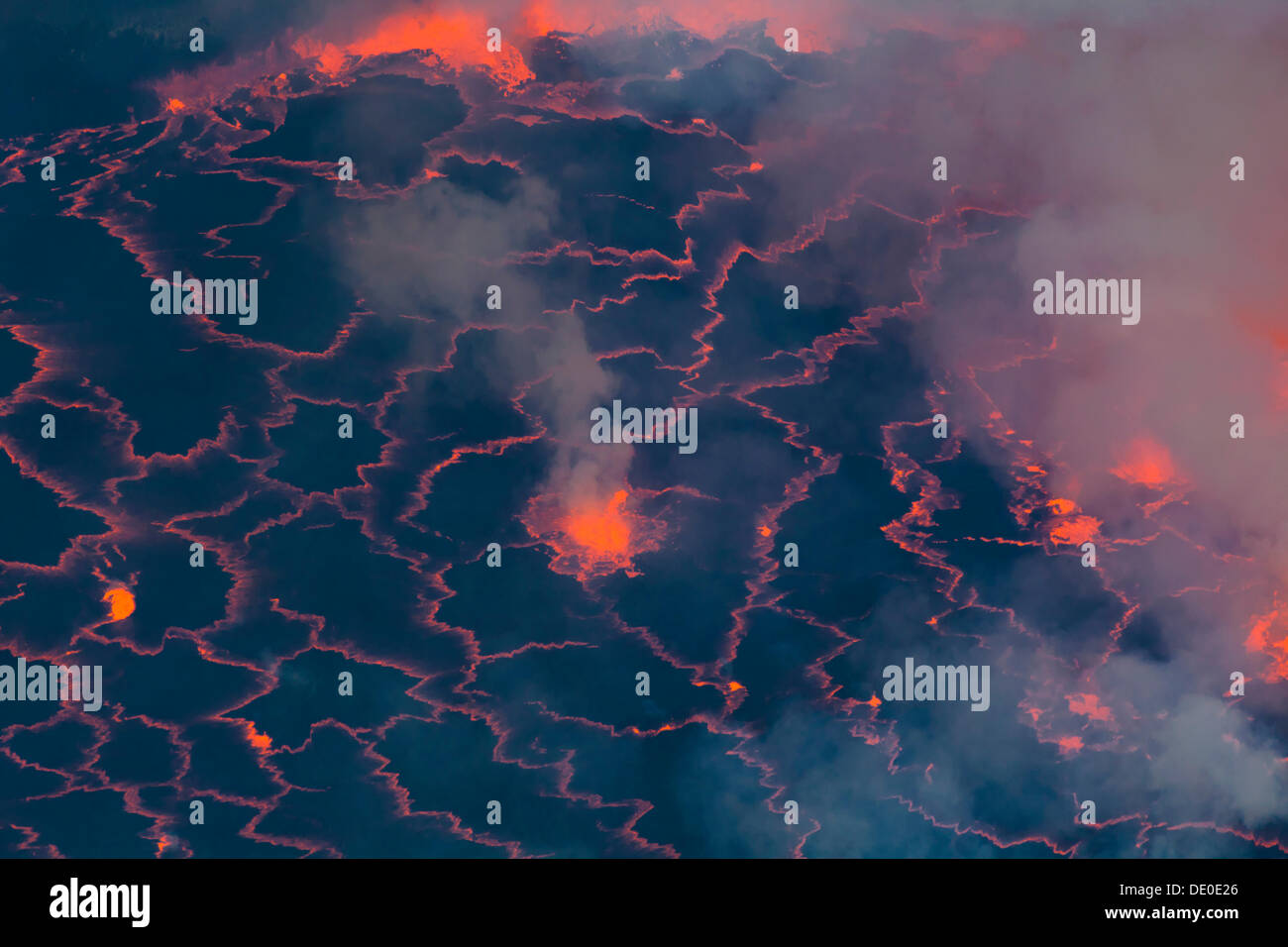 Boiling lava lake in the crater of Mount Nyiragongo volcano Stock Photo ...