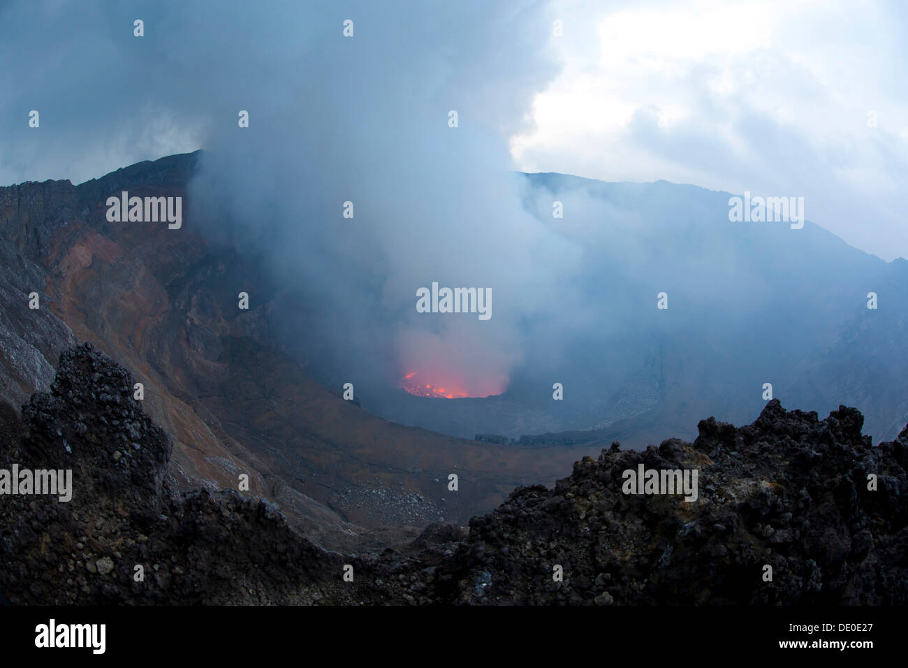 Boiling lava lake in the crater of Mount Nyiragongo volcano Stock Photo ...