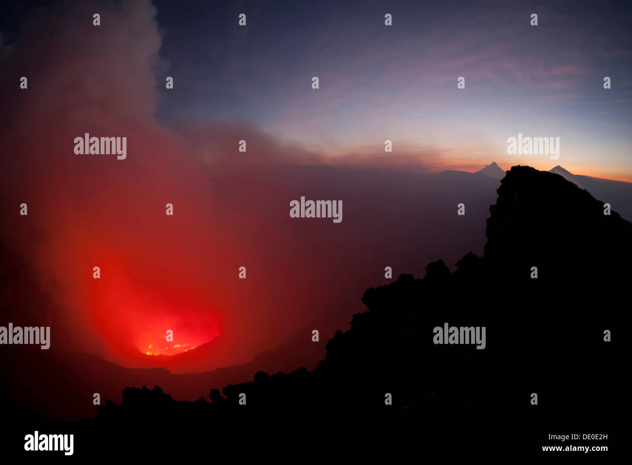Boiling lava lake in the crater of Mount Nyiragongo volcano Stock Photo ...