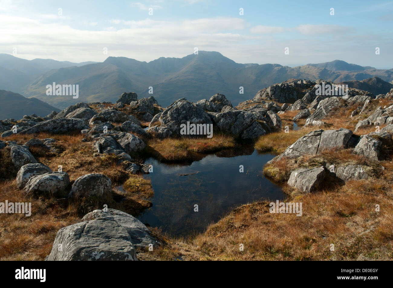 Ladhar Bheinn and the peaks of Knoydart from the ridge of Druim Fada ...
