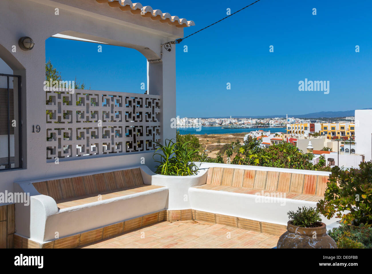 Terrace, fishing village of Ferragudo, Algarve, Portugal, Europe Stock ...