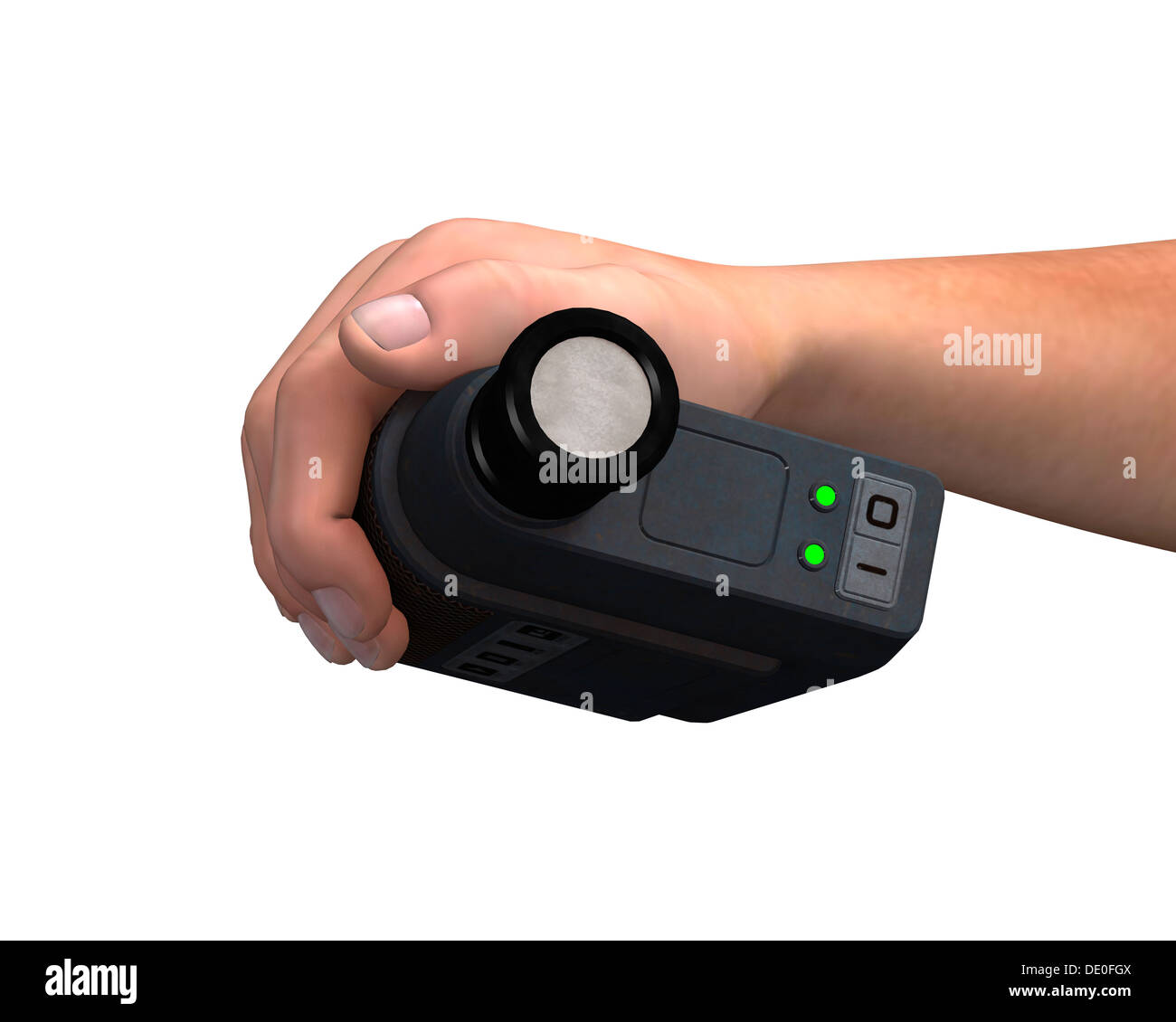 3D digital render of a mans hand holding a video camera isolated on ...