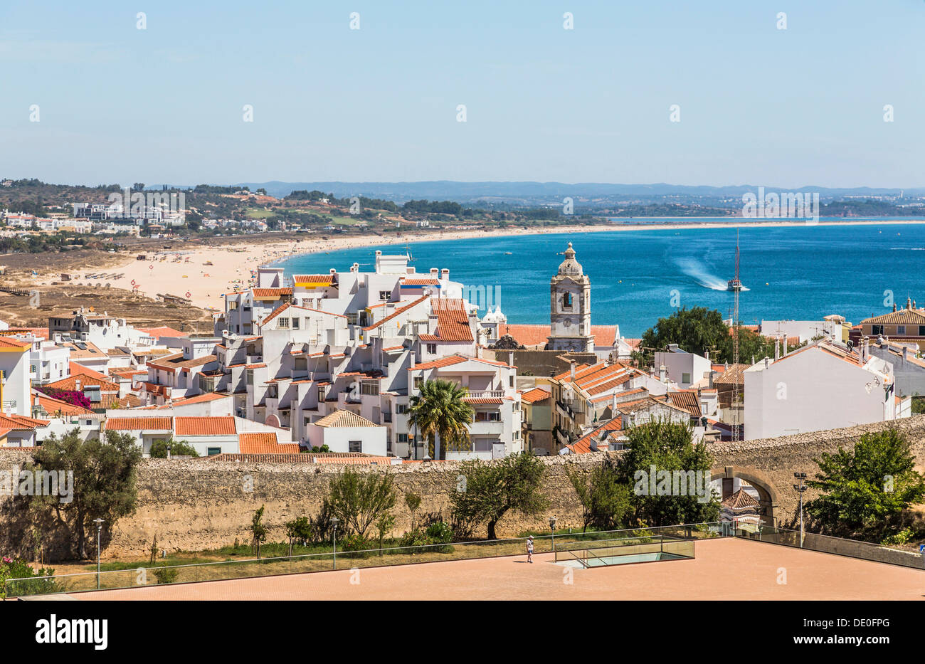 Historic town centre, Meia Praia at back, Lagos, Algarve, Portugal ...