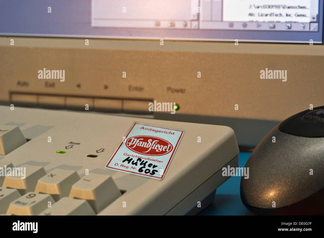 Computer workstation with a deposit stamp on the keyboard Stock Photo ...