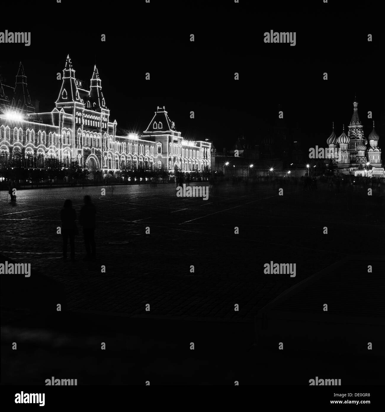 illumination Saint Basil's Cathedral at the Red Square in Moscow. B & W ...