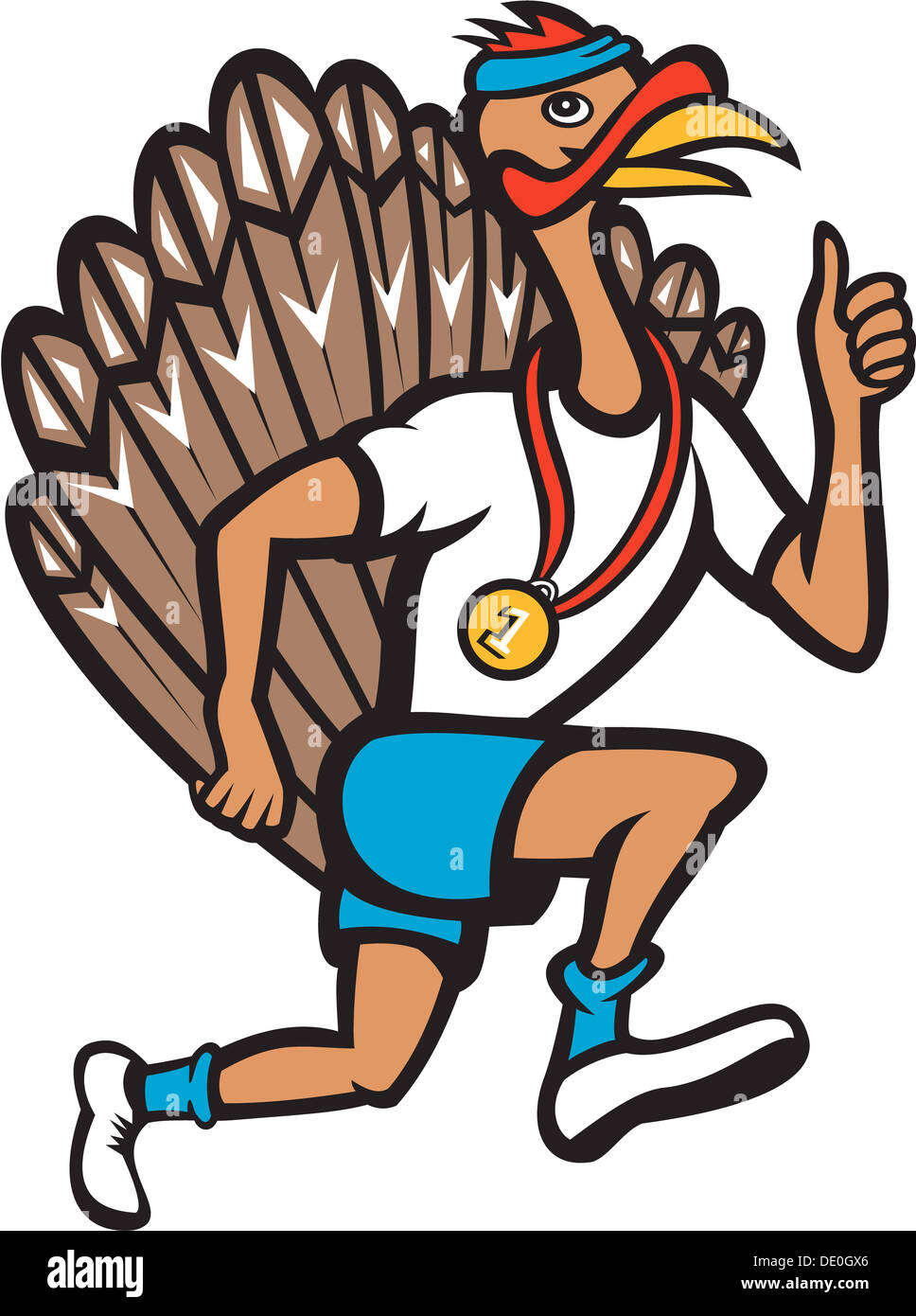 Illustration of a wild turkey run trot running runner thumbs up done in ...