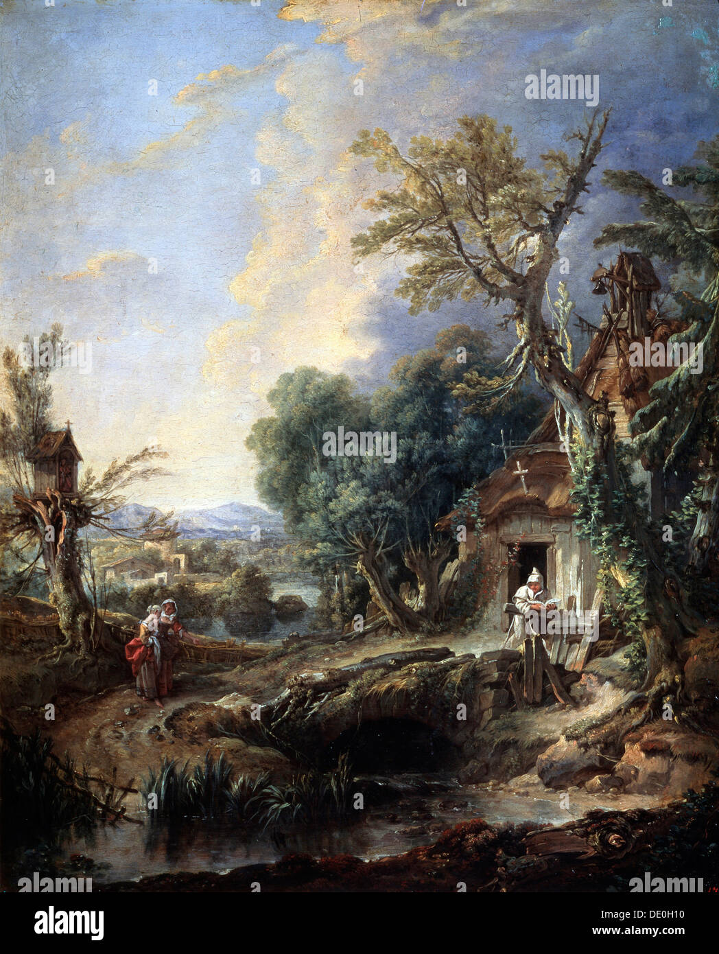'Landscape with a Hermit', 1742. Artist: François Boucher Stock Photo ...