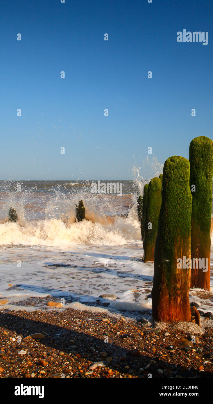 Waves crashing on Spurn Point Beach, Yorkshire Stock Photo - Alamy