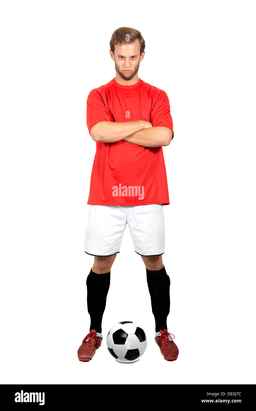 Football player with a ball isolated in white Stock Photo - Alamy