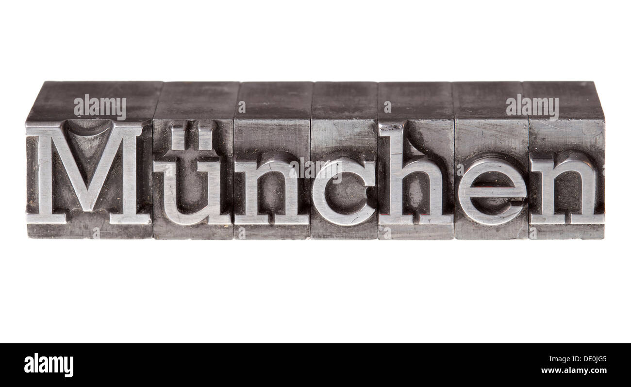 Old lead letters forming the word "München", German for Munich Stock ...