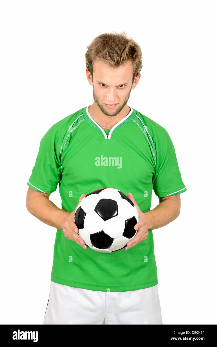 Football player with a ball isolated in white Stock Photo - Alamy