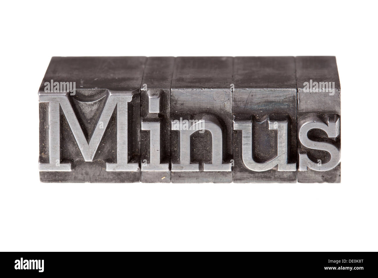 Old lead letters forming the word "Minus Stock Photo - Alamy