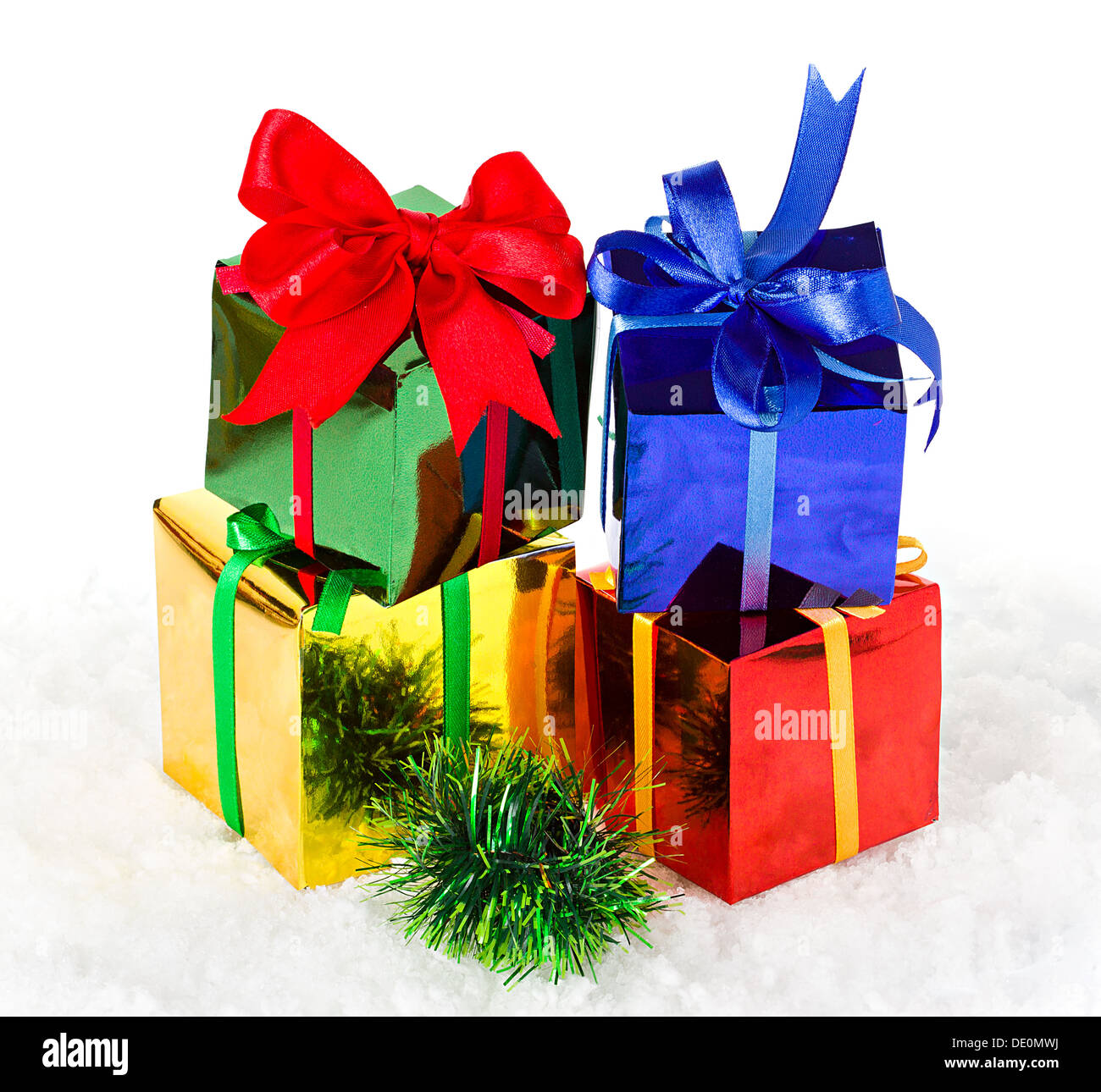 Christmas presents up on snow background Stock Photo - Alamy