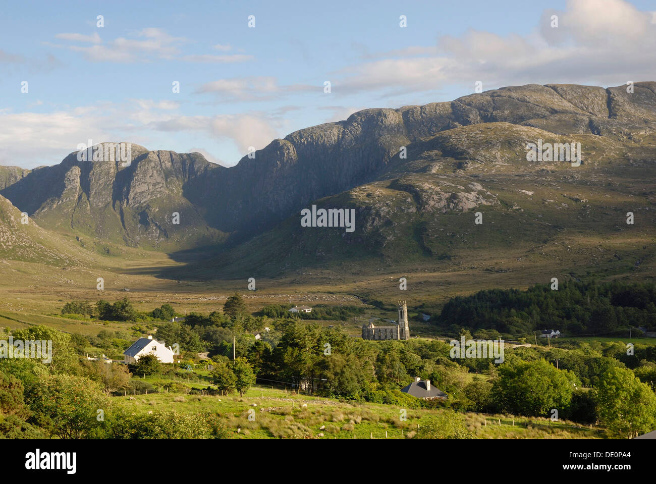 Valley with church ruins in the hills of Donegal at the Poisoned Lake ...