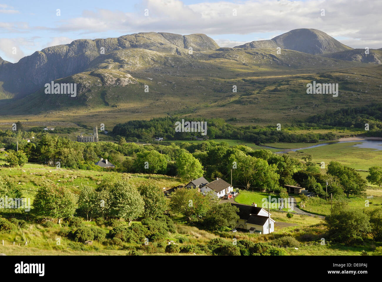 Valley with church ruins in the hills of Donegal at the Poisoned Lake ...