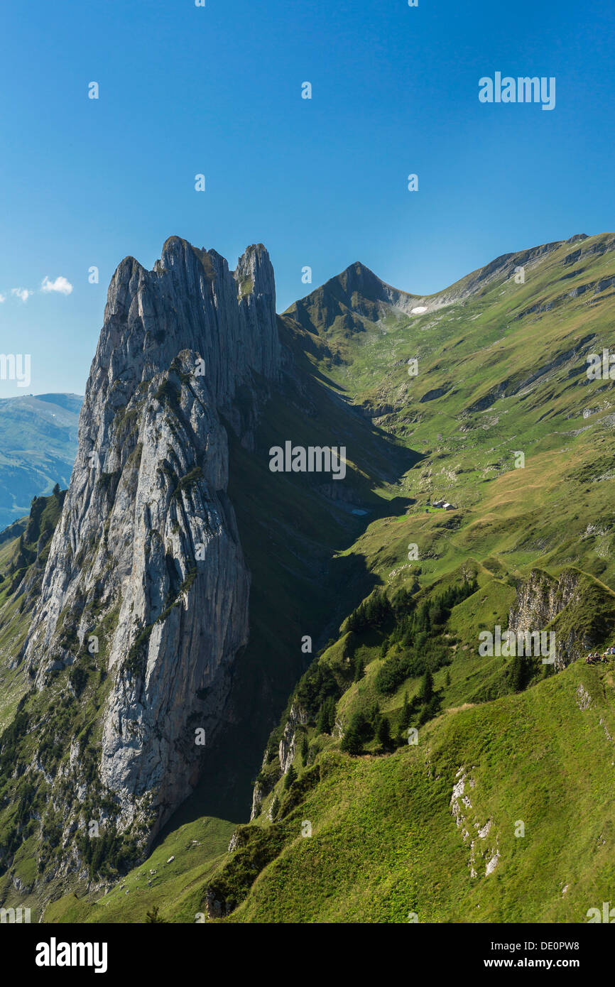View over the Alpstein Range with the Kreuzberge Mountains, Alpstein ...