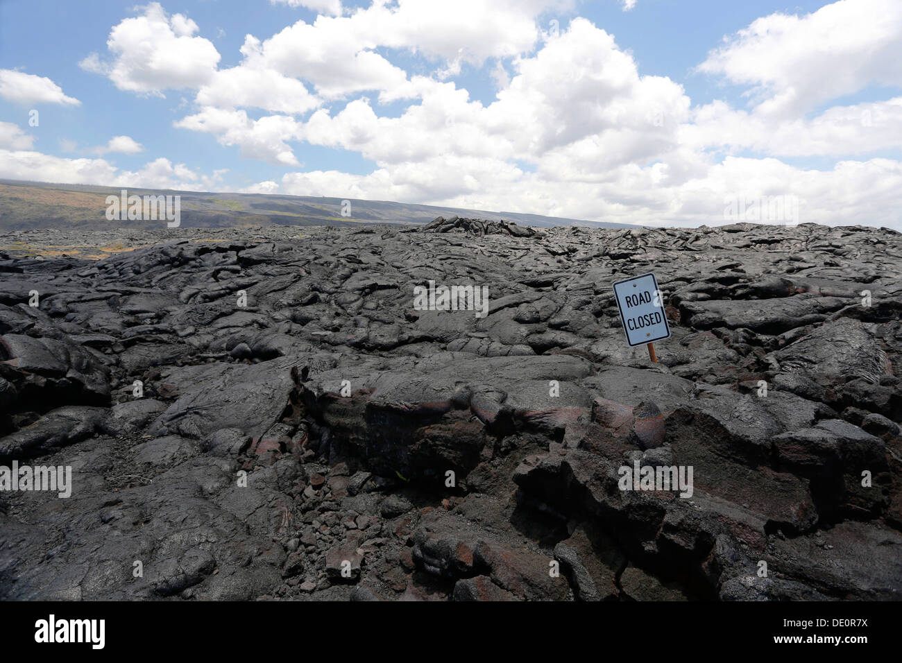 Sign "road closed", lava field in the East Rift Zone, Kilauea volcano ...
