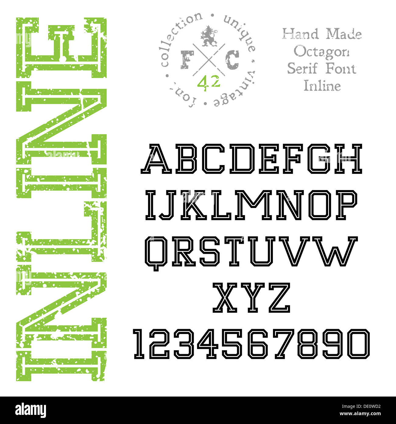 Handmade retro font. Slab serif inline type Stock Photo - Alamy