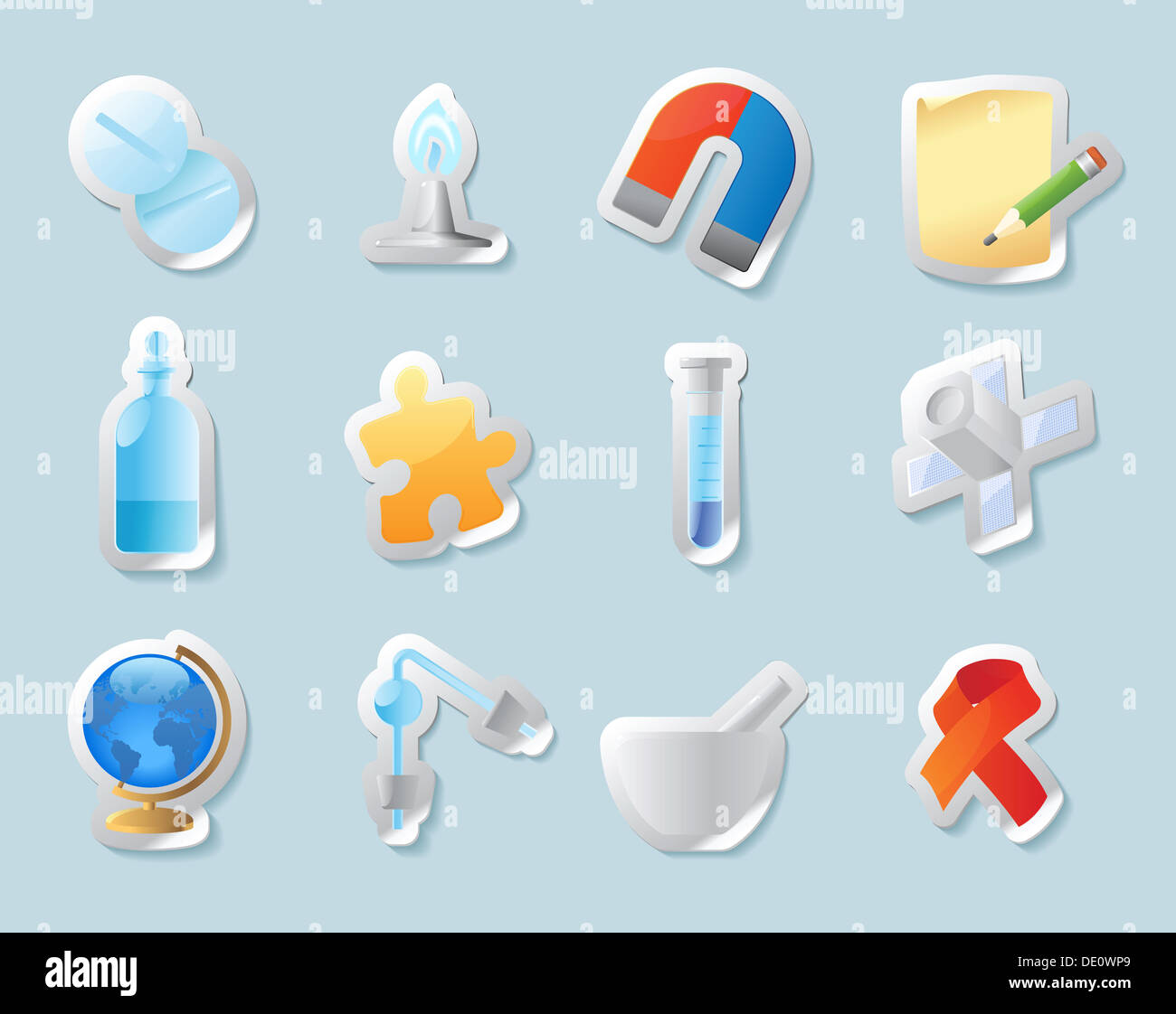 Sticker button set. Icons for science, medicine and education Stock Photo - Alamy