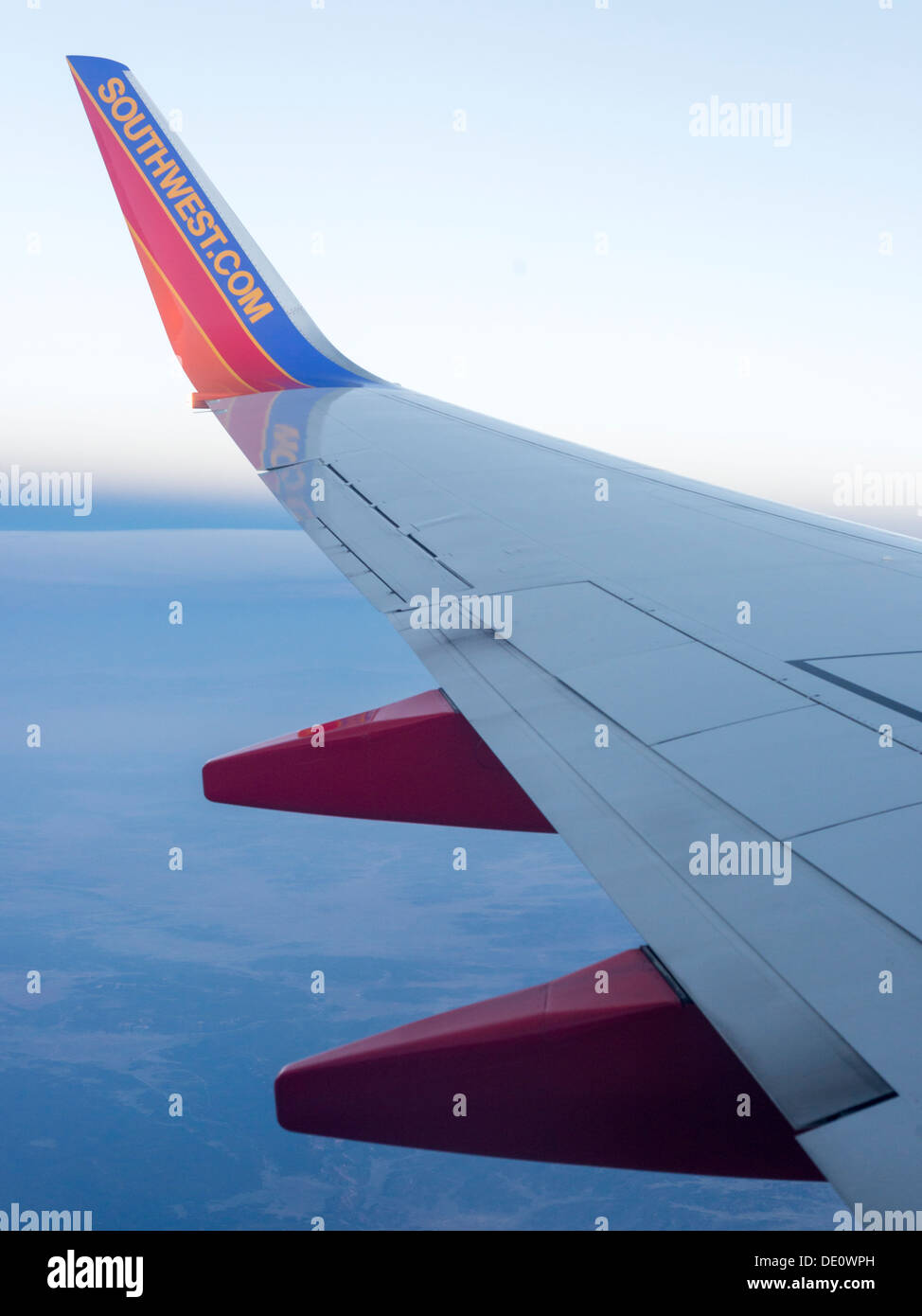 Wing of a Southwest Airlines 737 in flight over the southwestern ...