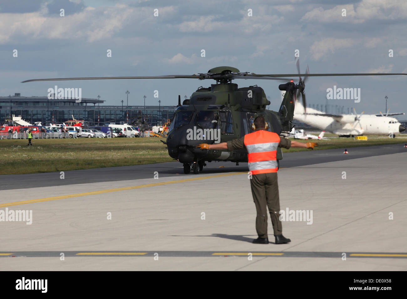 A German military helicopter landing, ILA Berlin Air Show, Berlin Stock ...