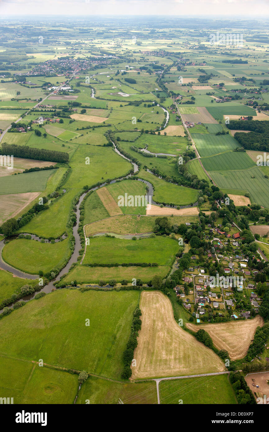 Aerial view, Lippe river meanders, Roman Route, Welver, Soester Boerde ...