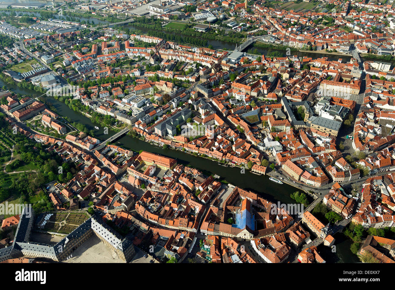 Aerial view, Bamberg Little Venice, Main river, Bamberg, Upper ...