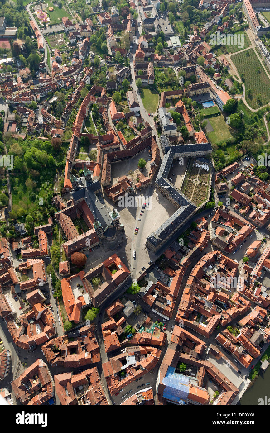Aerial view, Bamberg Cathedral and Neue Residenz castle, Bamberg, Upper ...