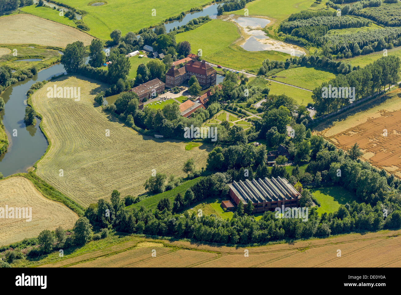 Aerial view, Schloss Oberwerries Castle, Hamm, Ruhr area, North Rhine ...